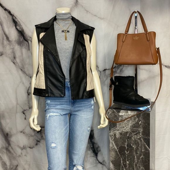 Bar III | Jackets & Coats | Bar11 Cream Linen With Black Vegan Leather ...